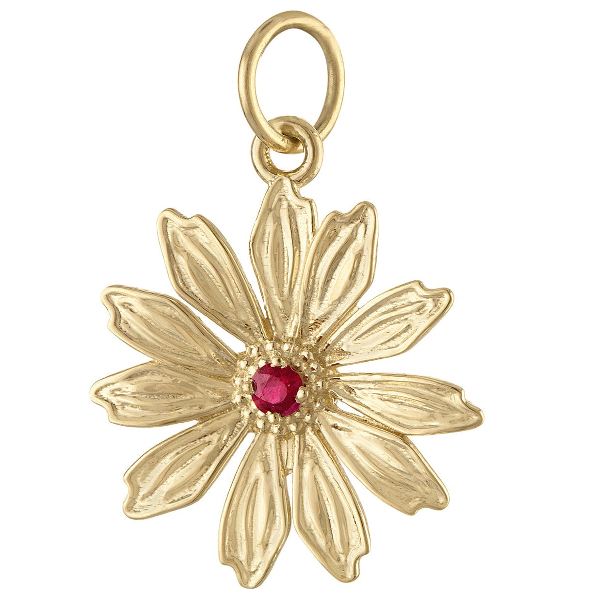 Daisy with Ruby 14K Gold Charm | Charmco | 14k Solid Gold Charms