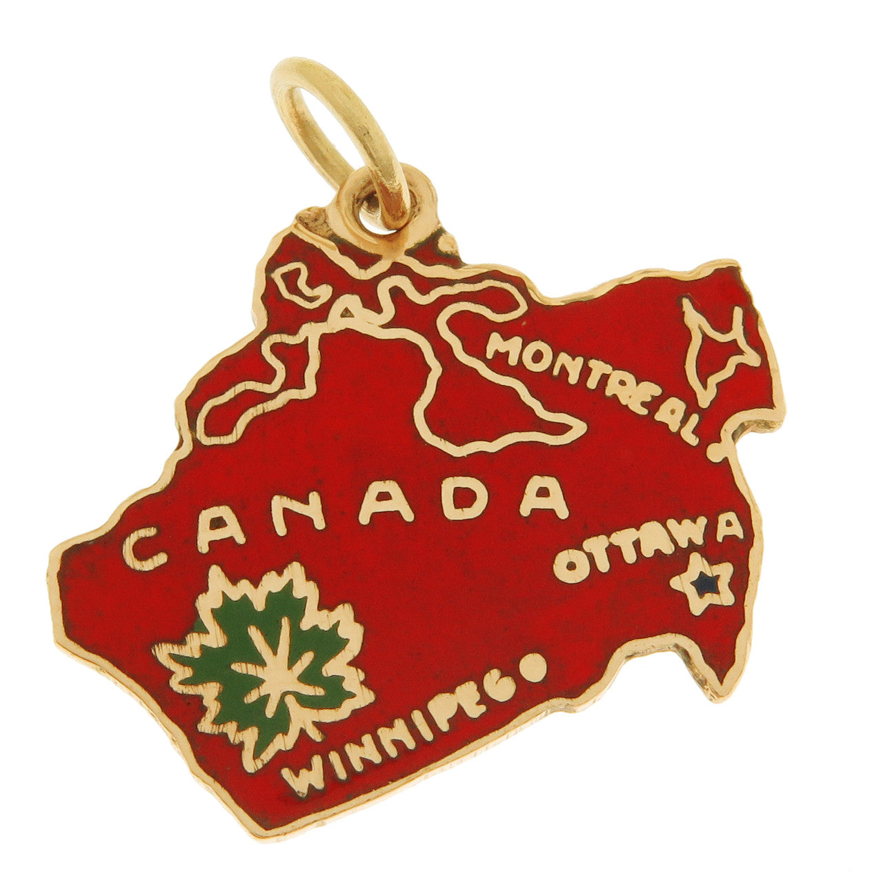 Vintage Enameled Map of Canada | Charmco | 14k Solid Gold Charms