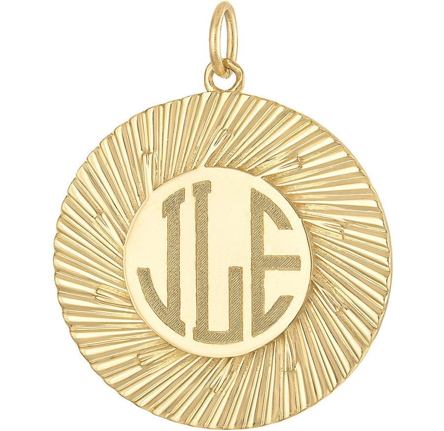 Monogram Engine Turned Disc 14k Gold Charm | Charmco | 14k Solid Gold ...