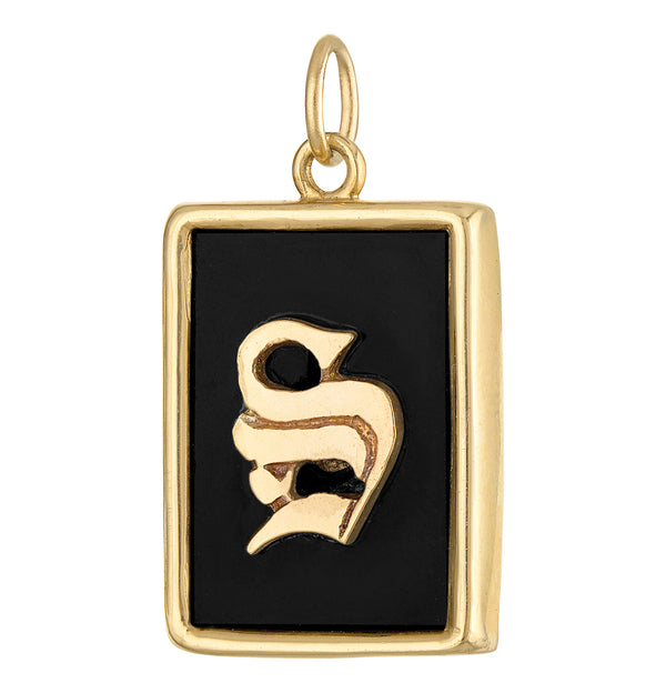 Vintage Onyx Letter "S" 14K Gold Charm | Charmco | 14k Solid Gold Charms