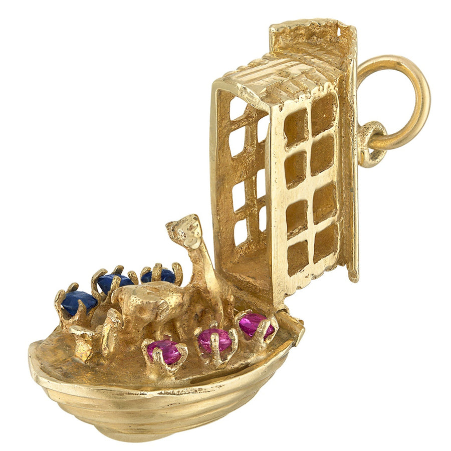Vintage Gem-Set Movable Noah's Ark 14k Gold Charm